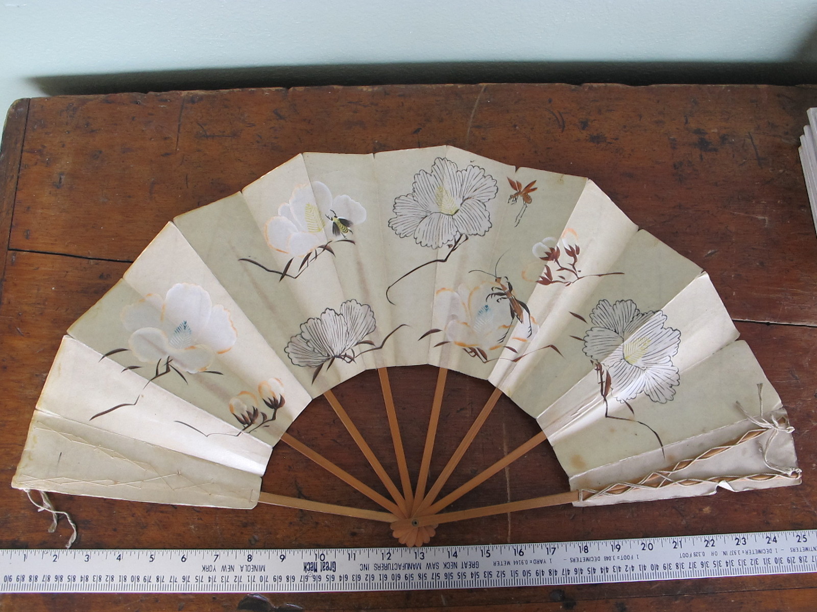 ~25 inch Antique 1880-1900 China Japan Hand Painted Rice Paper Folding ...