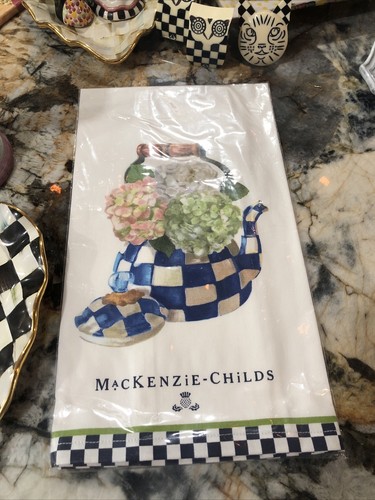 MACKENZIE-CHILDS HYDRANGEA TEA KETTLE ROYAL & COURTLY CHECK DISH TOWEL ...
