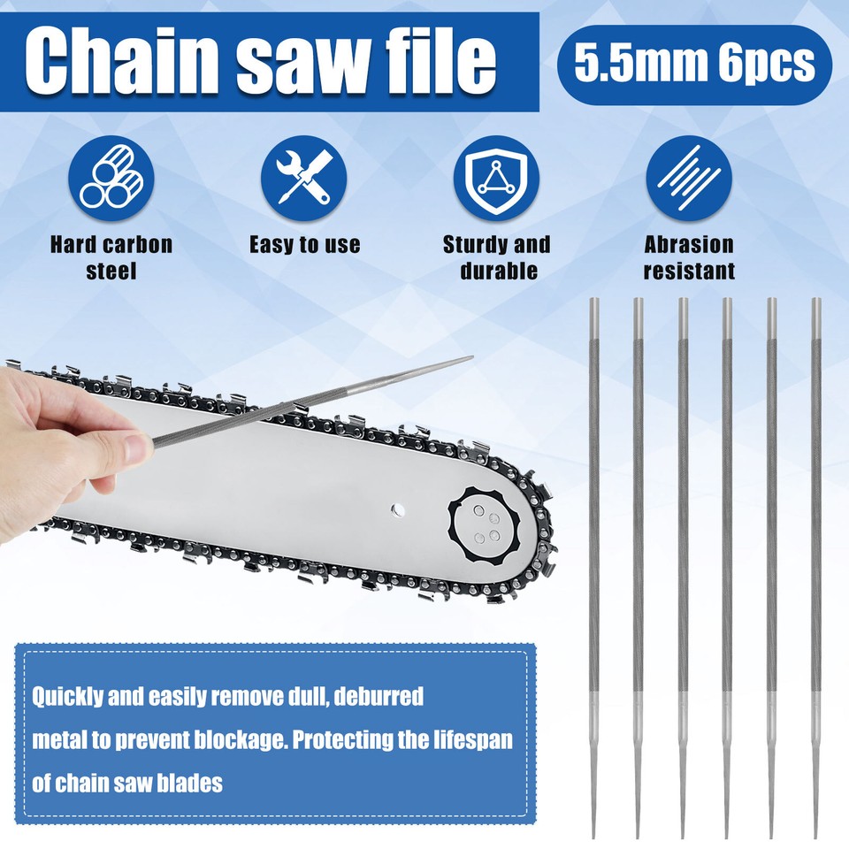 6Pcs Chainsaw Sharpening Files 4.8/5.5mm Round Carbon Steel Chain Saw ...