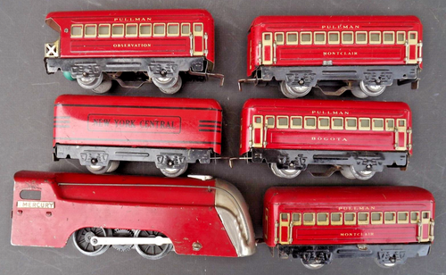 MARX CHROME FRONT MERCURY w/LIGHTED CARS PASSENGER TOY TRAIN SET RUNS ...