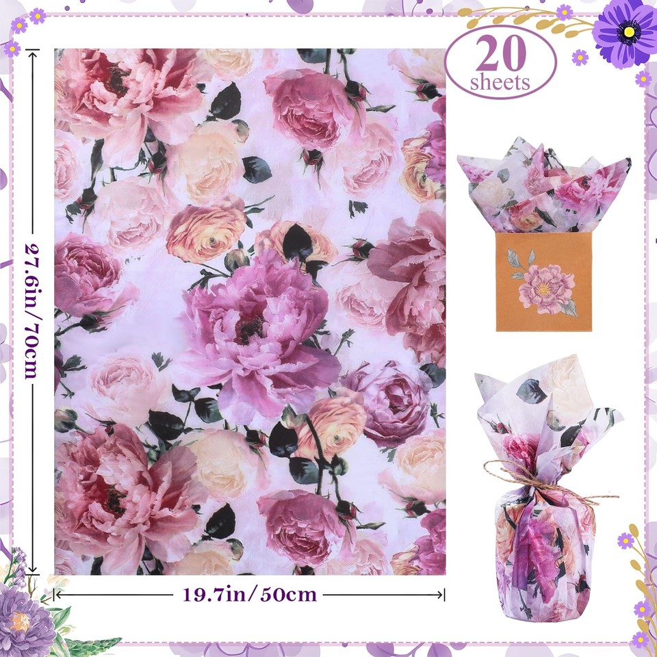 20 Sheets Large Flower Tissue Paper Peony Print Gift Wrap Tissue Paper ...