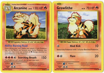 Arcanine Pokemon Evolution 2 Card Set Evolutions XY 18/108 Growlithe 17 ...