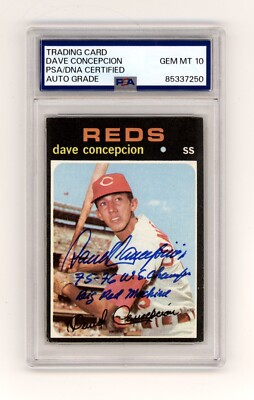 Dave Concepcion 1971 Topps #14 Signed Rookie RC w/ 2 Ins PSA 10 Auto ...