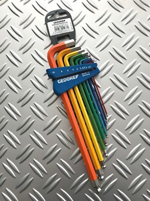 GEDORE 9 Piece Hex Multi Colour Ball-End Hex Allen Key Set & Holder ...