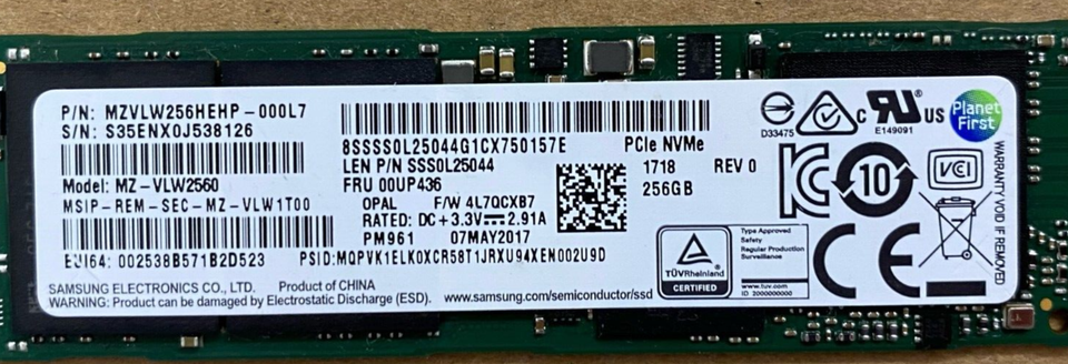 Samsung 256GB NVMe 2280 M.2 80mm SSD MZ-VLW2560 00UP436 PM961 | eBay