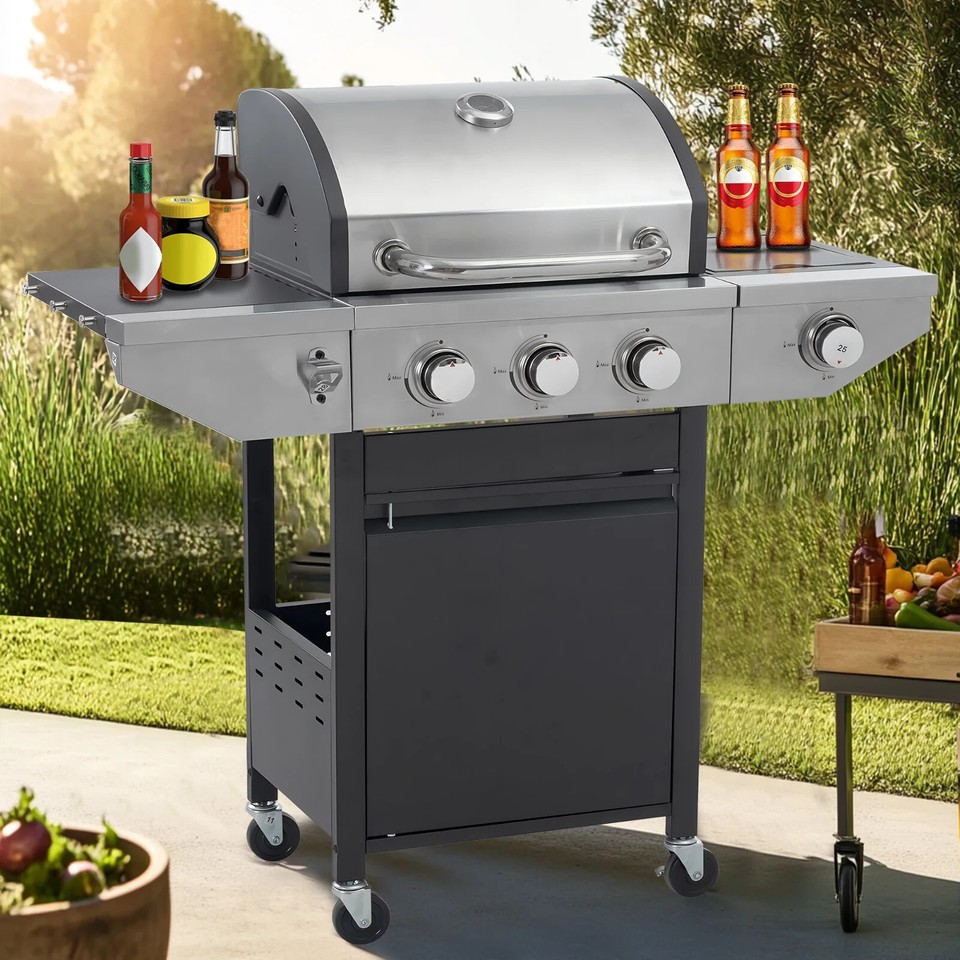 Powerful Gas Grill with Side Burner, 37,000BTU 3 Burner Propane Grill w ...