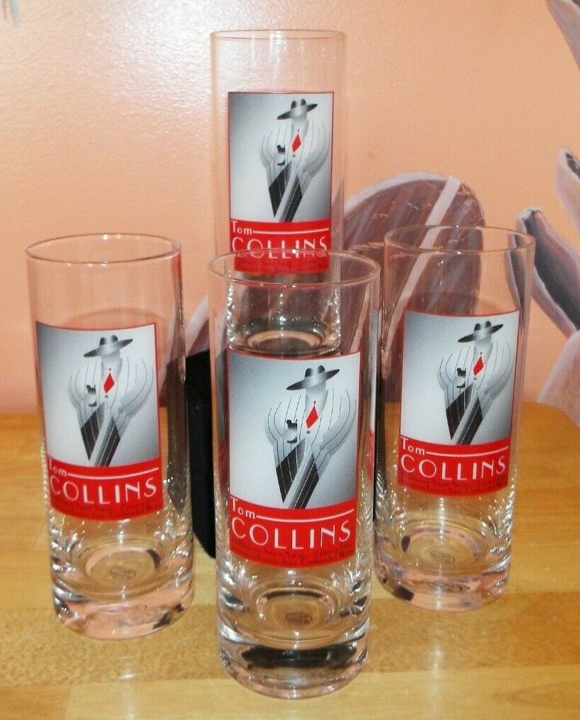 SET OF 4 TOM COLLINS DRINKING GLASSES WITH RECIPE. SWANKY | eBay