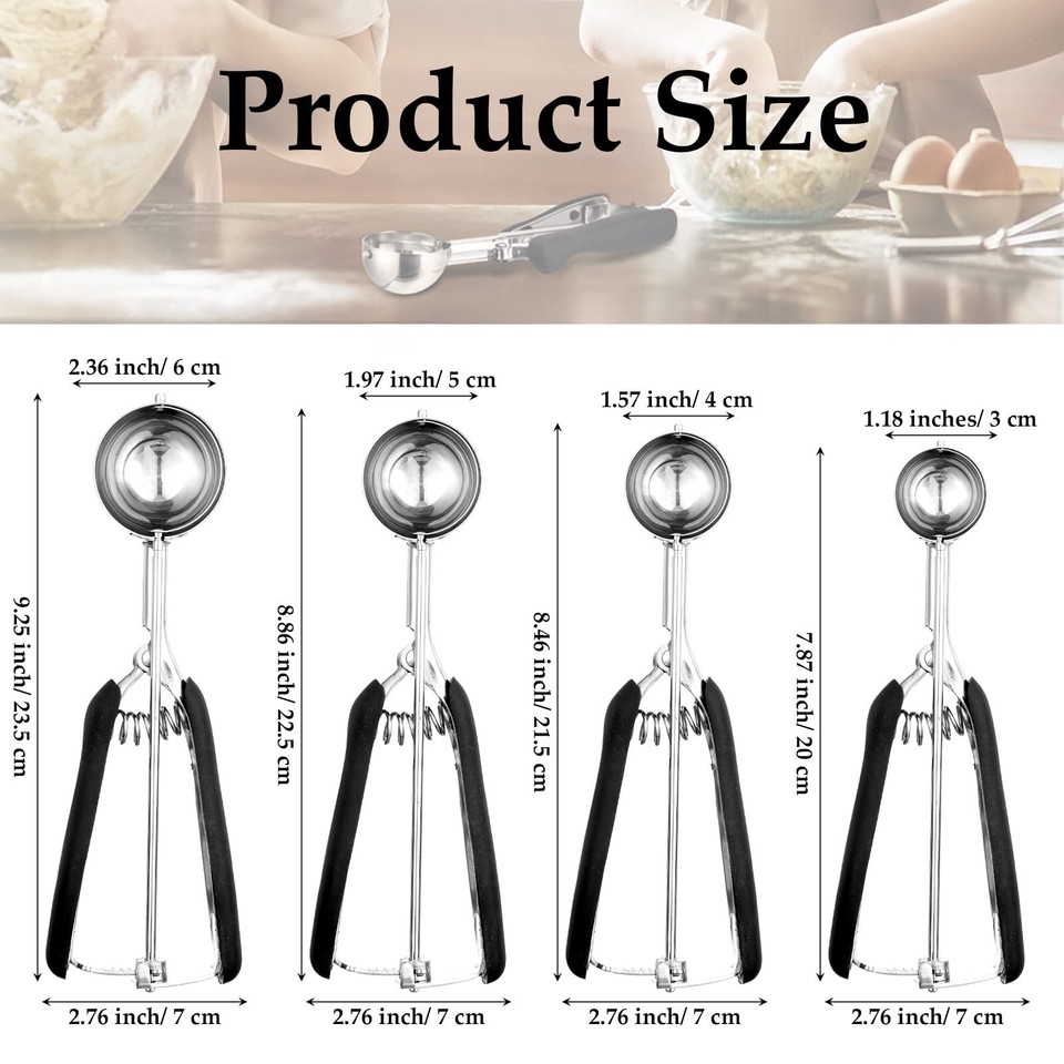 4 Pcs Cookie Scoop Set Include 1 Tbsp 2 Tbsp 3 Tbsp 4 Tbsp Ice Cream ...