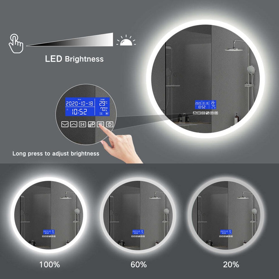 LED Lighted Wall Mounted Frameless Smart Bluetooth Music Call Bathroom ...