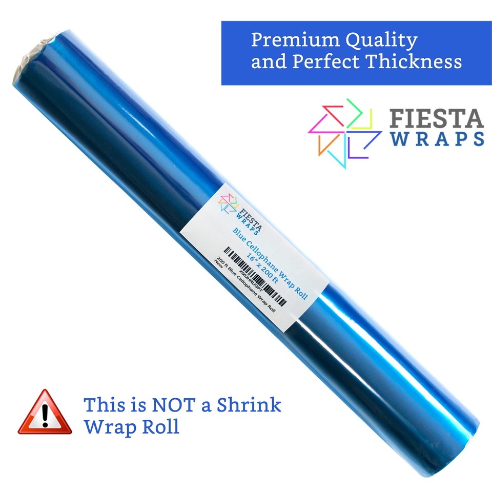 200 ft Blue Cellophane Wrap Roll 16 in x 200 ft - Colored Cellophane ...