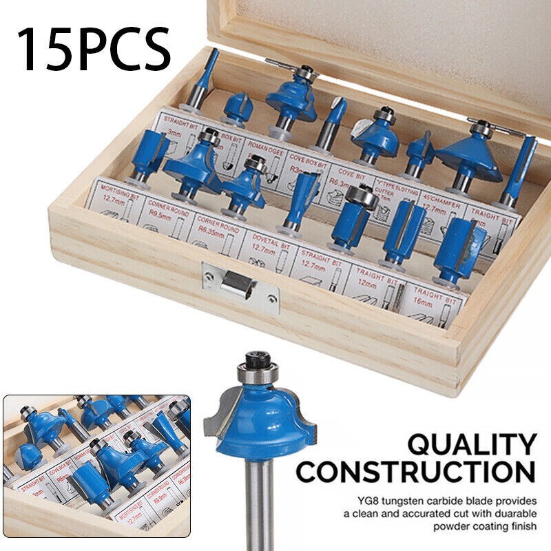 15Pcs Carbon Milling Cutter Router Bit Set Tungsten Carbide Router 1/4 ...