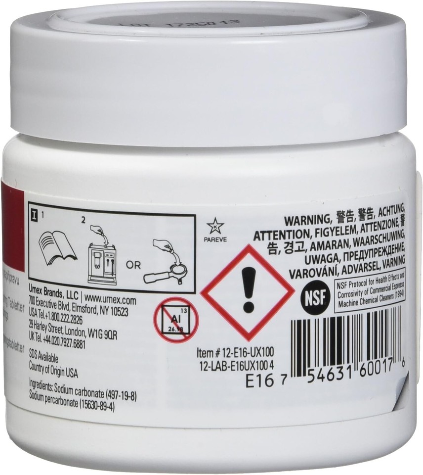 Urnex Cafiza E16 Espresso Macchina Detergente Compresse 100x 1.2g - 100 ...