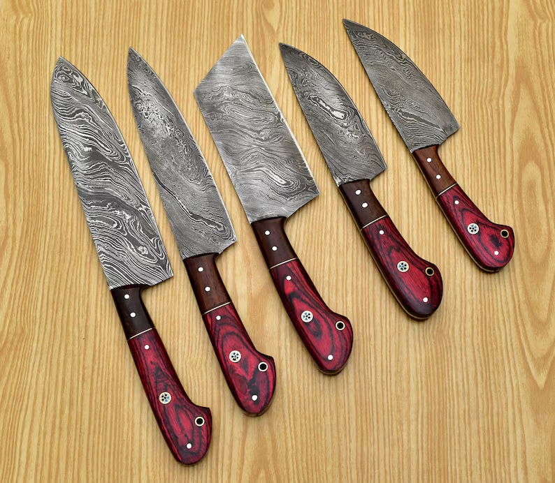 Damascus Steel Chef Set, Hand Forged Damascus Chef Set, Damascus Chef ...