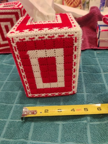 Vintage Handmade Needlepoint Red White Tissue Box Cover | eBay
