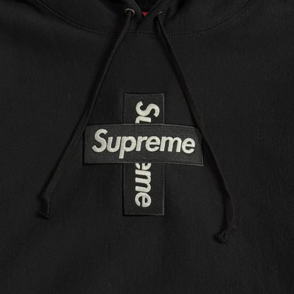 Supreme Cross Box Logo Hooded Sweatshirt Black Hoodie All Sizes 100% ...