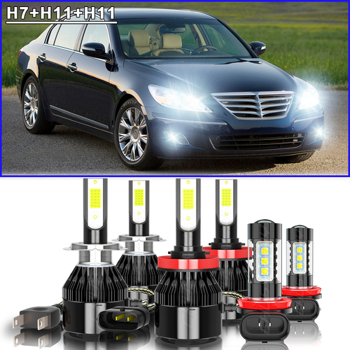For 2009-2014 Hyundai Genesis 6x LED Headlight High/Low Beam+Fog Light ...