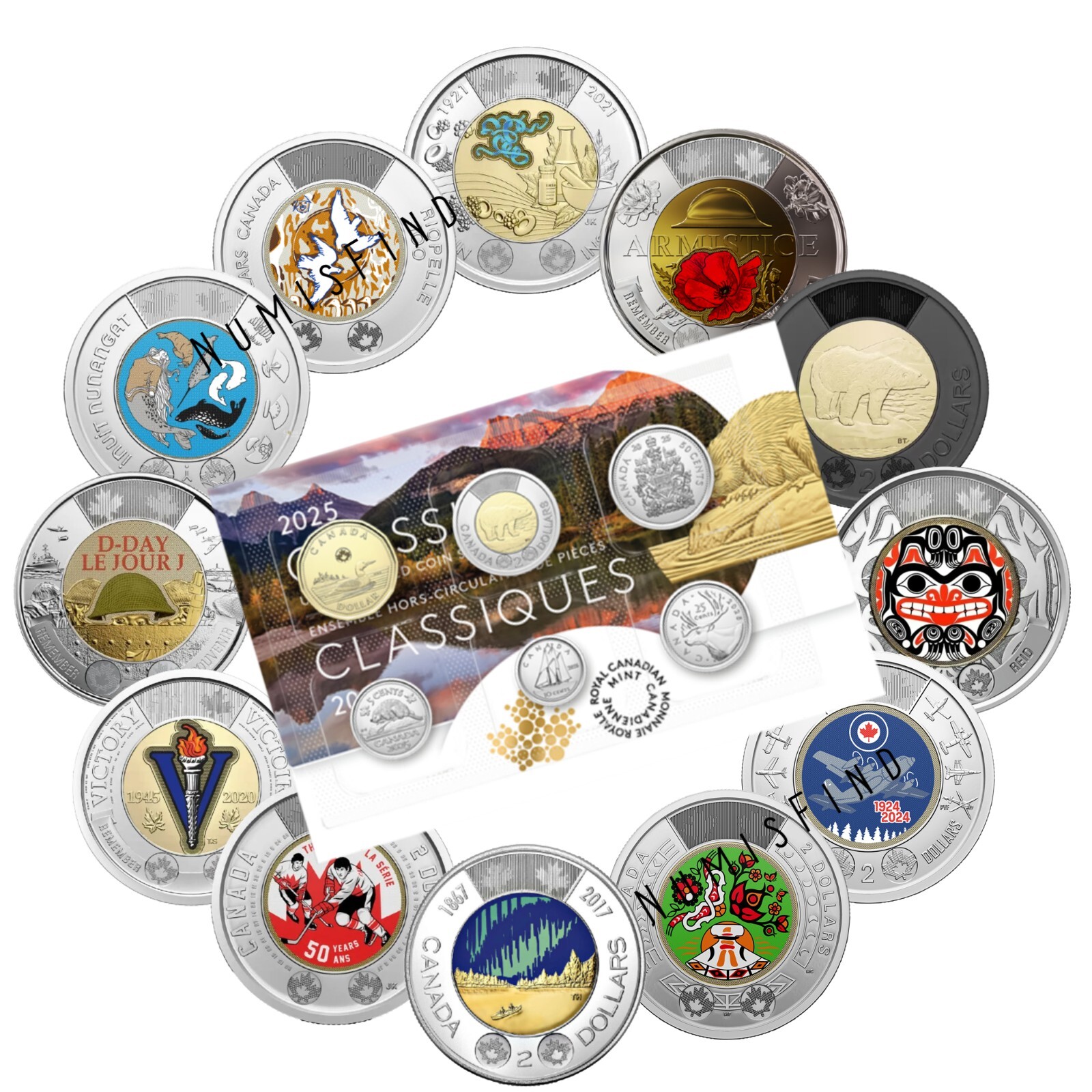 🇨🇦 Canada Full Colored Toonie $2 Dollars 12-Coin Set 2017 - 2024 + 2025 ...