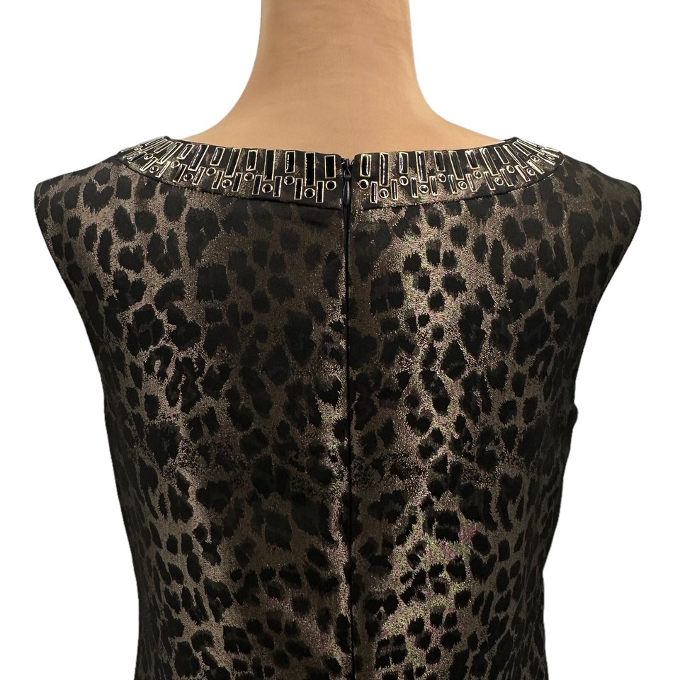Tahari ASL Mike Leopard Dress Shift Dress Embellished Neckline Black ...