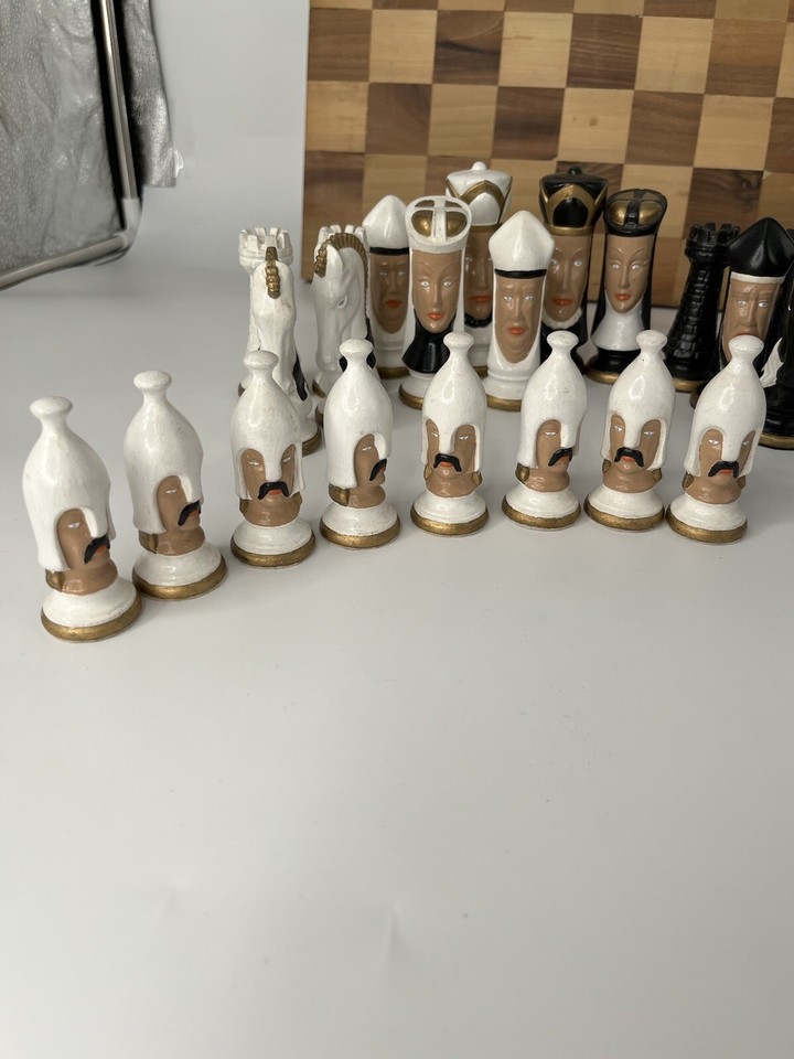 Vintage Ceramic Duncan Mold Chess Pieces Hand Painted Complete Set | eBay