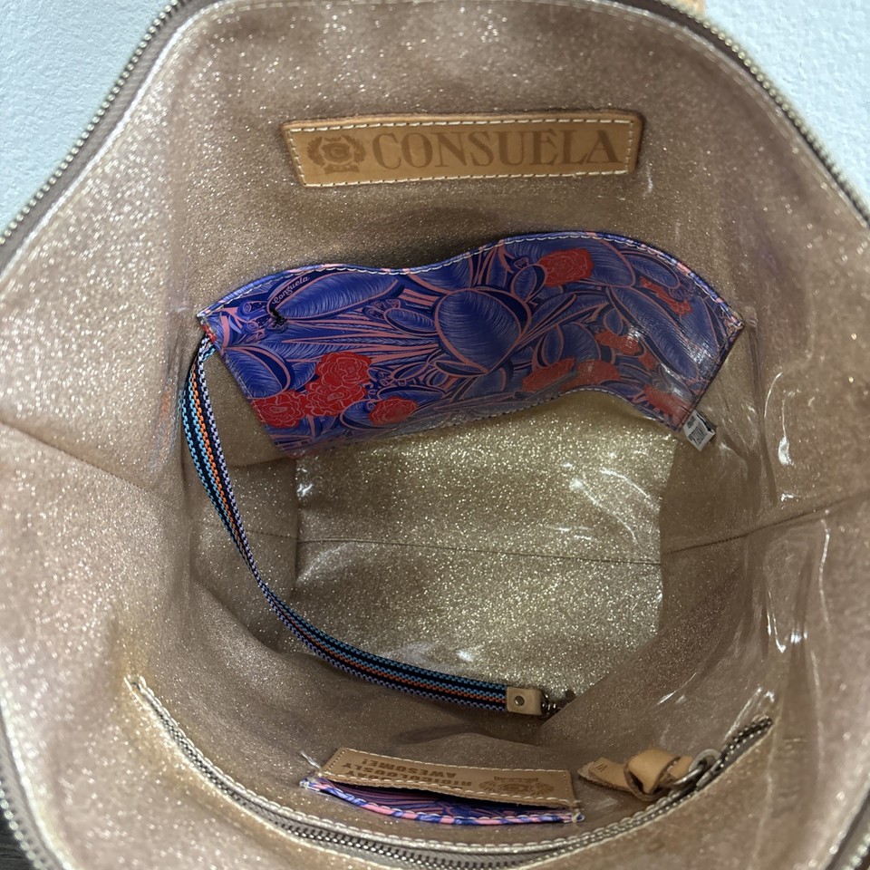 Consuela Tia Sling Glossy Black Embroidered Bucket Purse Tote Zipper ...