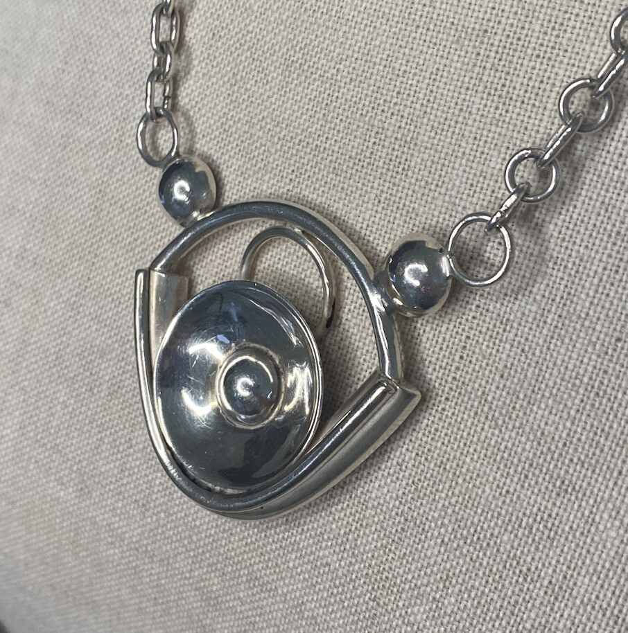 Modernist Statement Heavy Sterling Silver Necklace - Gem