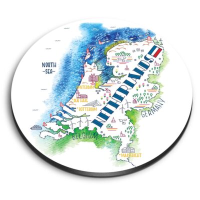 1x Round Fridge MDF Magnet Map Netherlands Travel Attractions #61060 ...