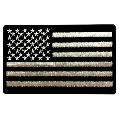 Shiny Silver Thread American USA Flag Iron-On Sew on Patch [5.0 X 3.0 F ...