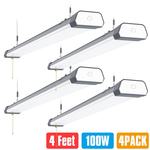 4pcs 100W 4FT Linkable LED Utility Shop Light Garage Office Lighting ...