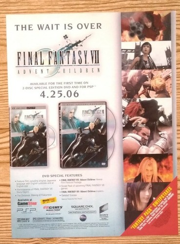 Final Fantasy VII 7 Advent Children Print Ad/Poster Official DVD/BluRay ...