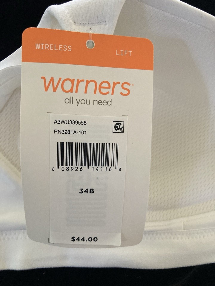 New Warners 34B White Play It Cool Wireless Light Lift Moisture Wicking ...