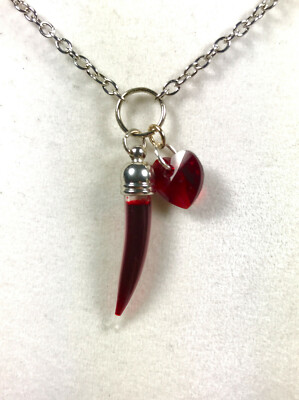Handmade Gothic Vampire Glass Blood Fang Swarovski Heart Pendant Charm ...