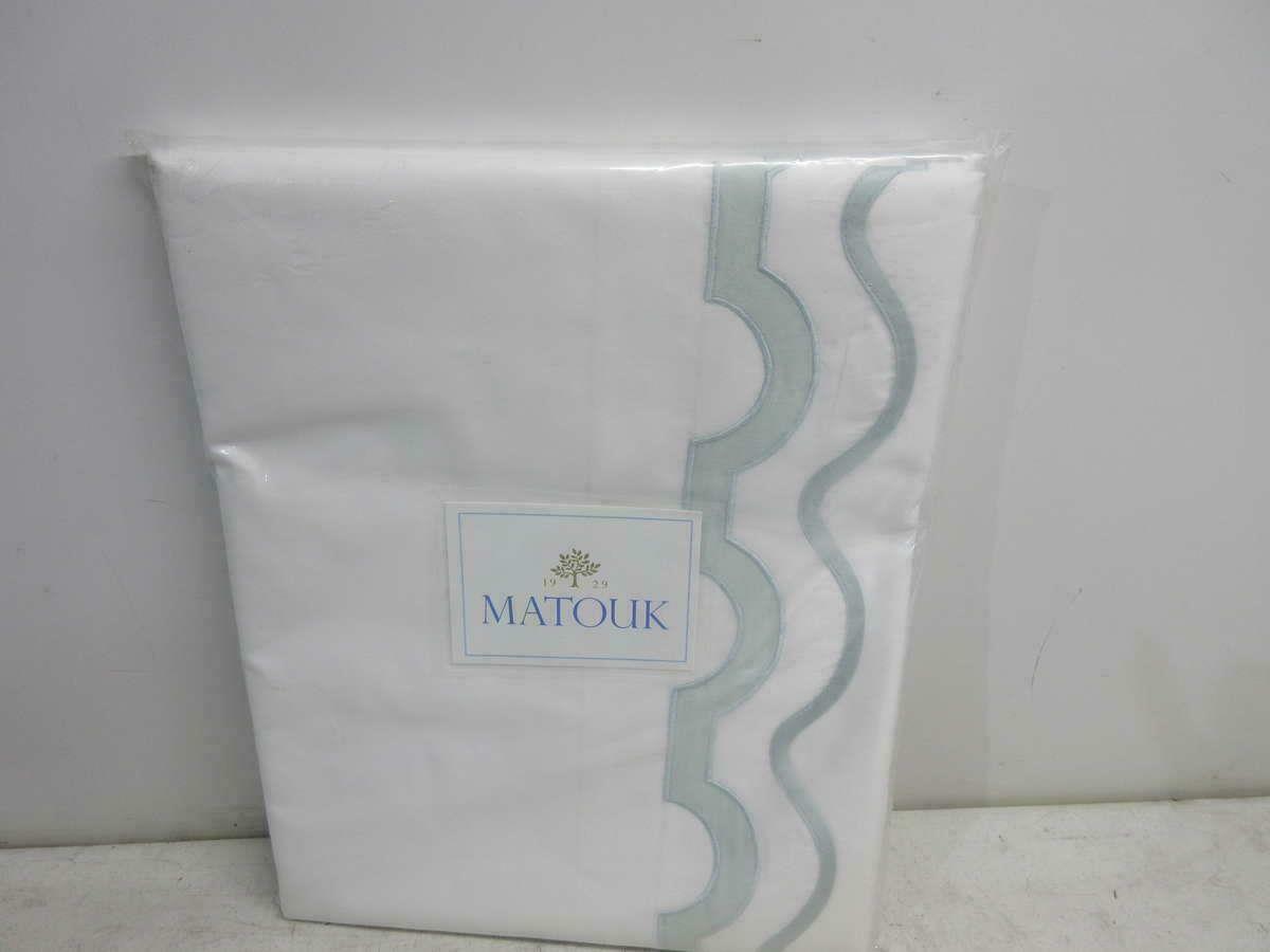 $799 MATOUK MIRASOL KING FLAT SHEET PERCALE OPAL GREEN APPLIQUÉ ...