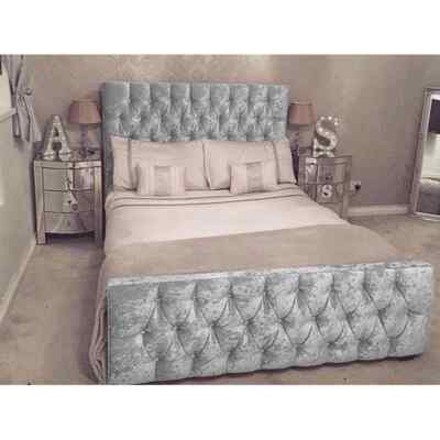 New Stylish Crushed Velvet Florida Diamond Upholstered Bed Frame Double ...