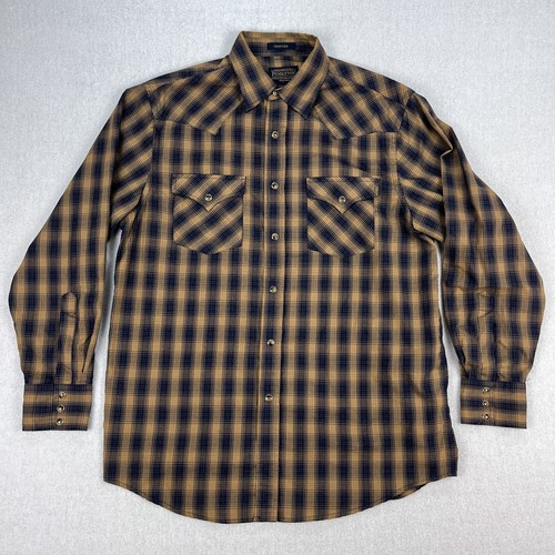 Pendleton Frontier Shirt Mens M Western Pearl Snap Long Sleeve Brown ...
