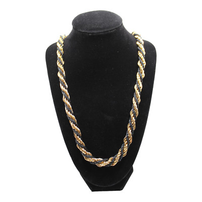 Gold Tone Black Swirled Twisted Cord 28" Matinee Opera Chain Necklace ...