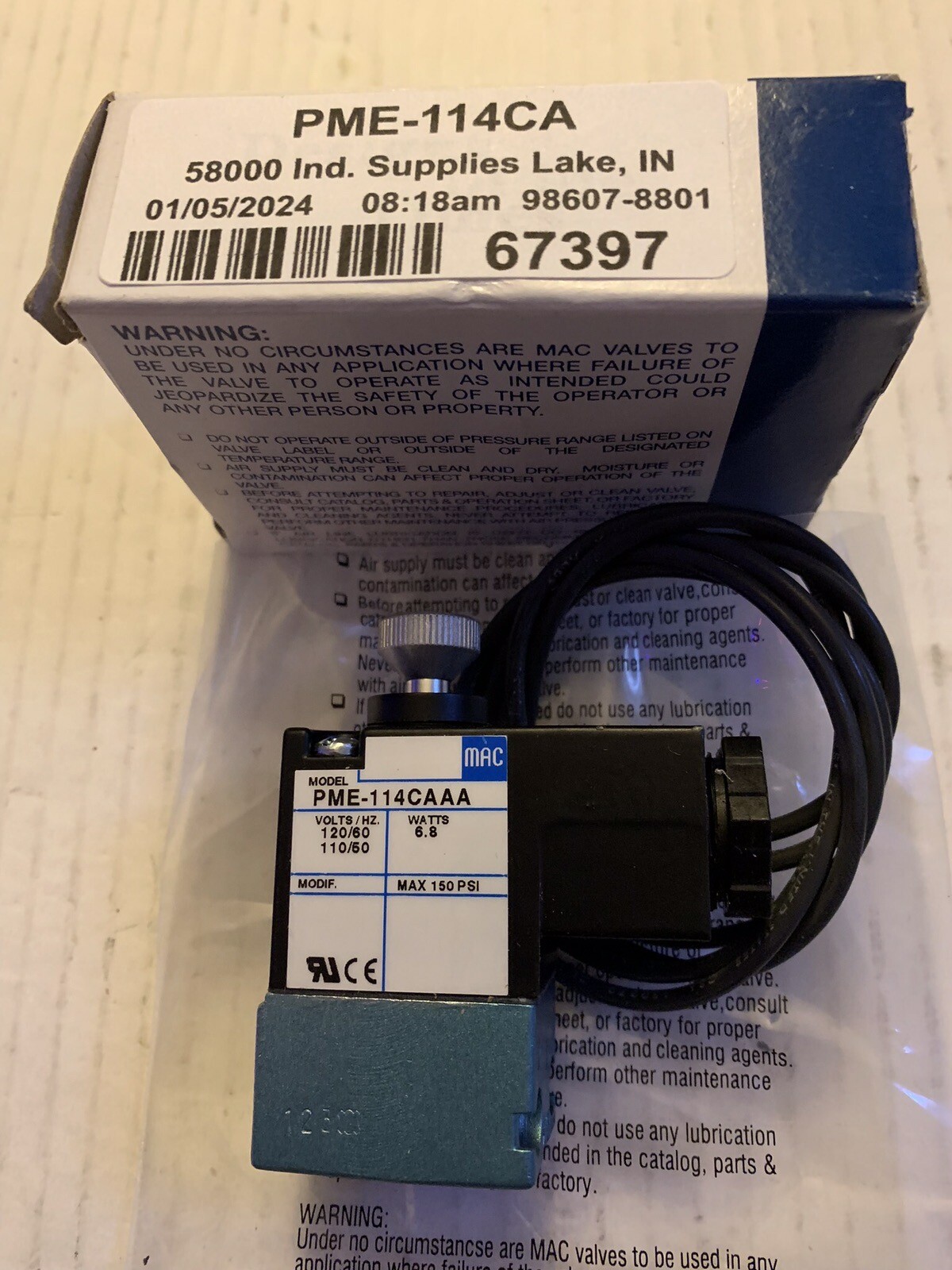 8 pack) PME-114CA MAC Solenoid Valve 110/120vac 50/60hz 6.8w 25-150 psi ...