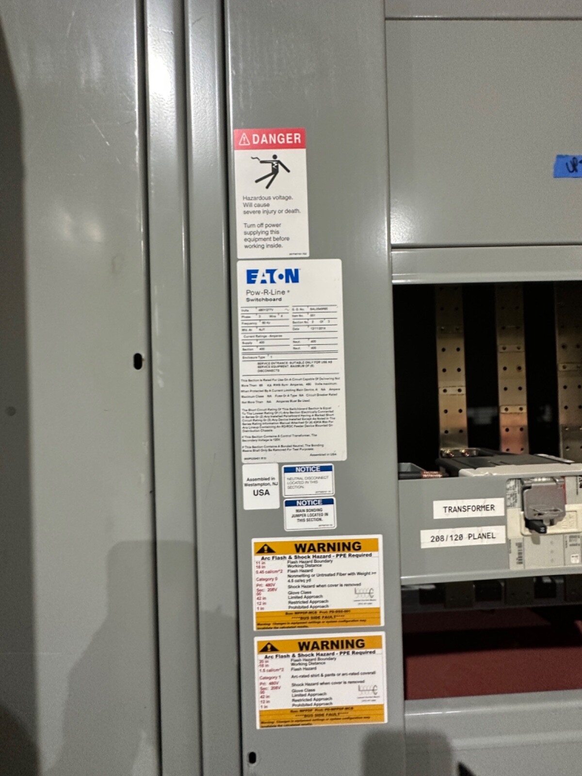 400 amp 225 AMP 75KVA 480v-208/120v panelboard panel main breaker ...