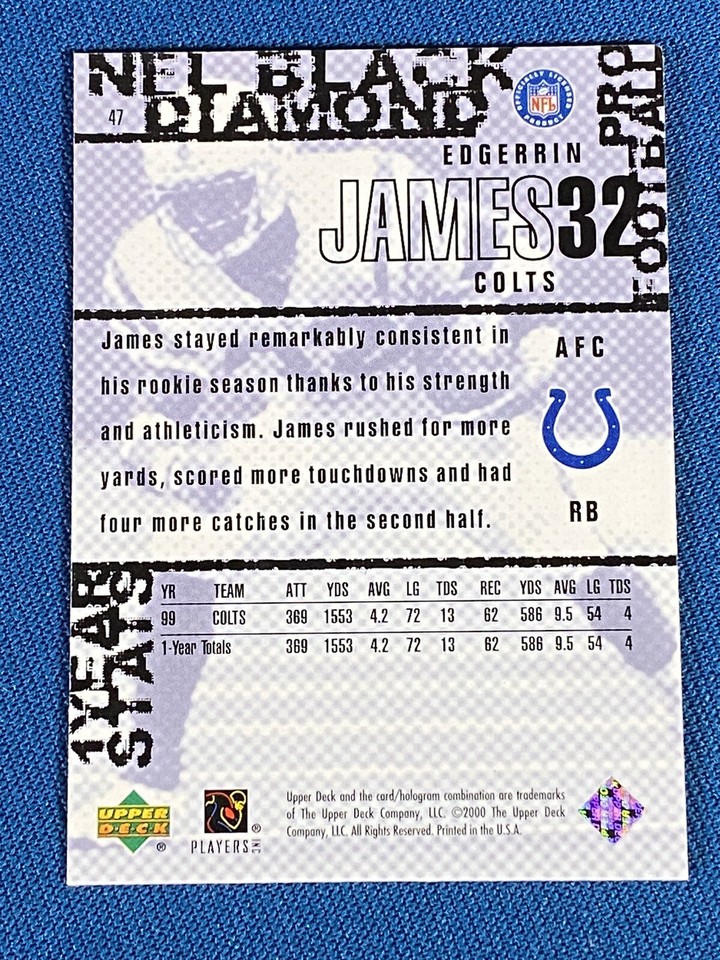 2000 Upper Deck Black Diamond Edgerrin James Football Card #47 NM-MT+ ...