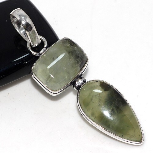 925 Silver Plated Moss Prehnite Ethnic Long Pendant Jewelry Size 2" GW ...