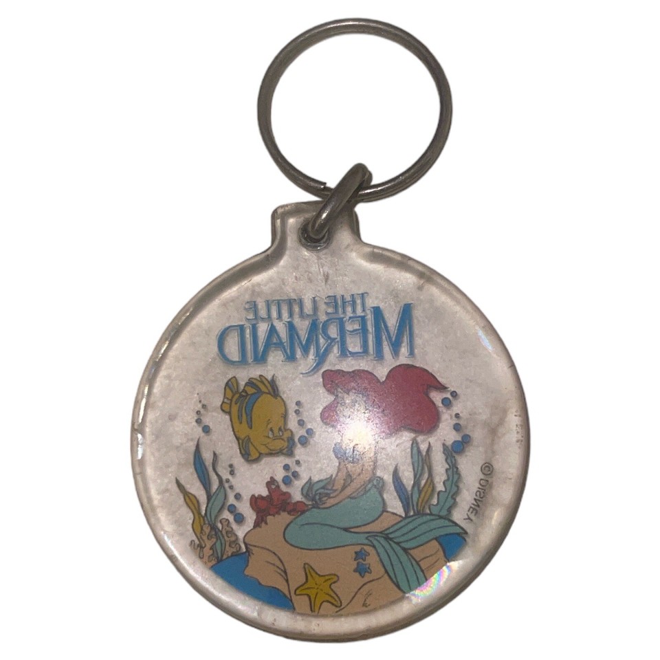 Vintage The Little Mermaid Ariel Lucite Circle Key Chain Walt Disney ...