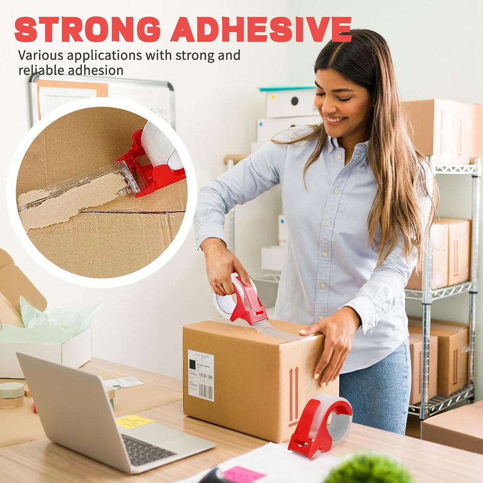 2 Rolls Clear Packing Tape with 2 Refillable Dispenser, Heavy Duty ...