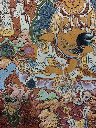 36" Tibet Tibetan Cloth Silk Buddhism Yellow Jambhala Tangka Thangka ...