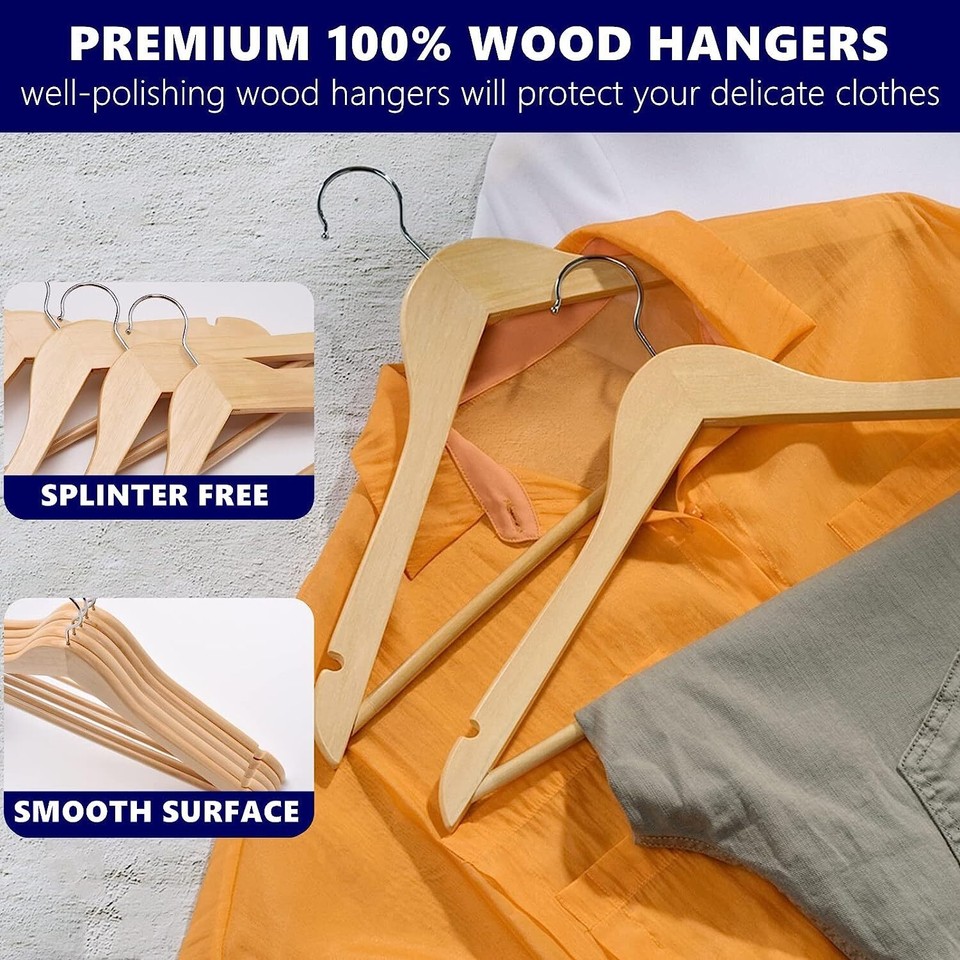 Wooden Hangers Pack of 100 Suit Hangers Wood Hangers Premium Natural ...