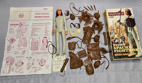 1970s MARX Geronimo FORT APACHE FIGHTER 12" Figure Original Box/Acc ...