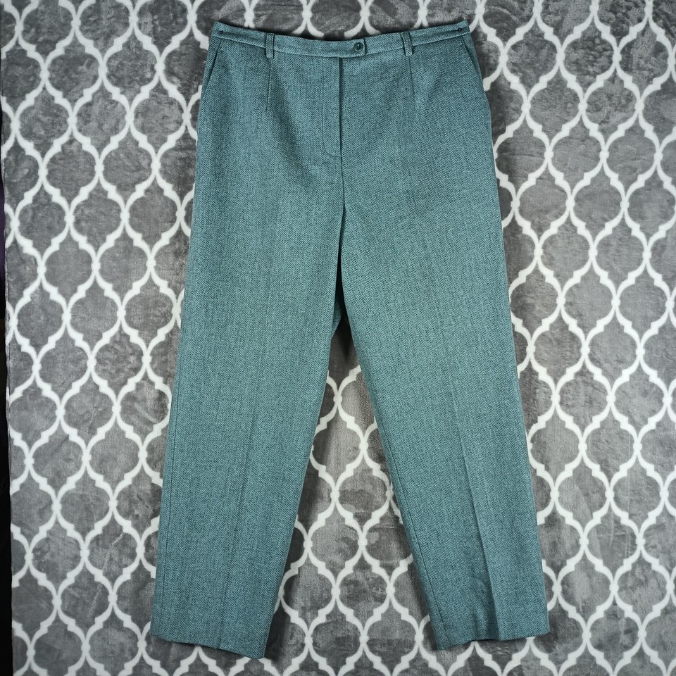 Pendleton Pants Womens 18 Green Herringbone Wool Lined Pleated Dress ...