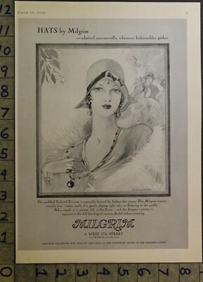 1929 MILGRIM HAT WOMEN FASHION MILLINERY JOHN RUEGER ART DECO FLAPPER ...