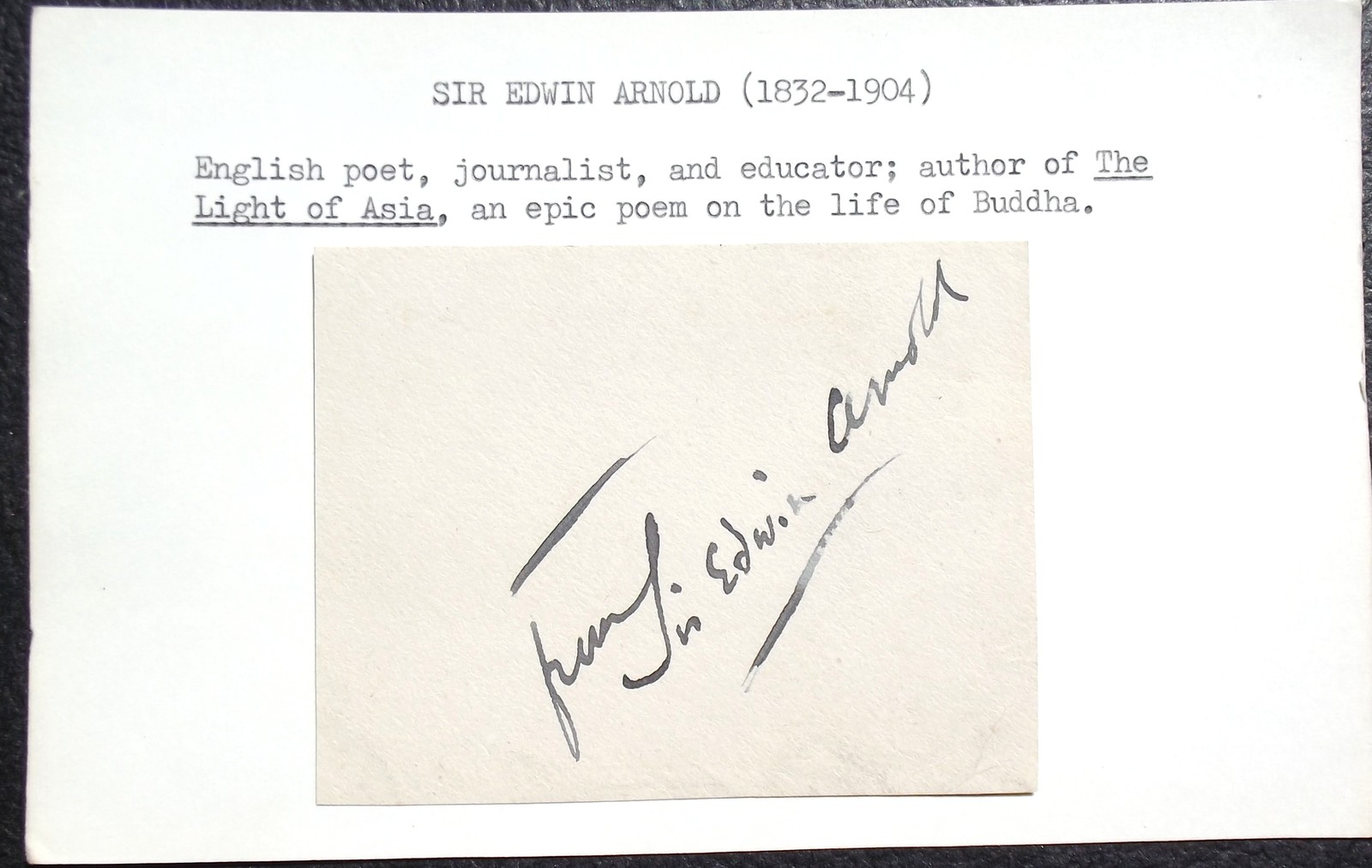Sir Edwin Arnold Autograph Prominent English Poet ''The Light Of Asia ...