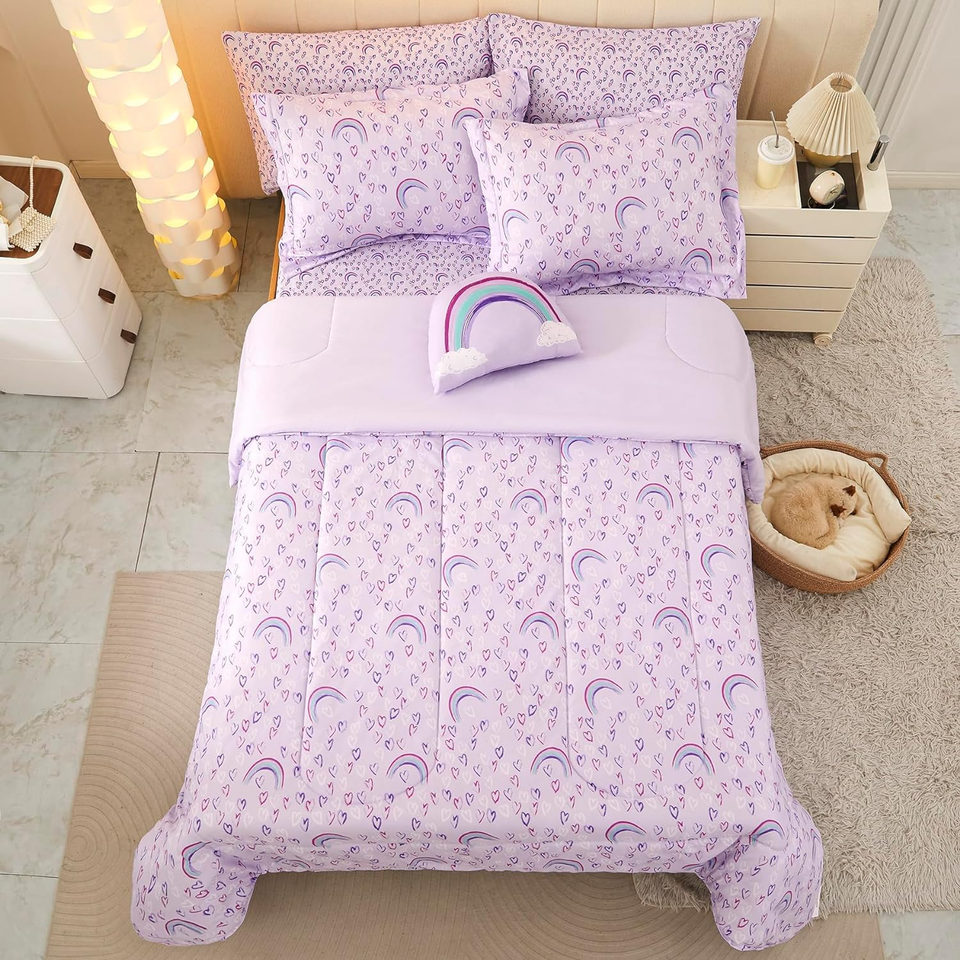 Twin Size Comforter Sets for Girls Kids, 6 Pieces Bed in a Bag Purple ...