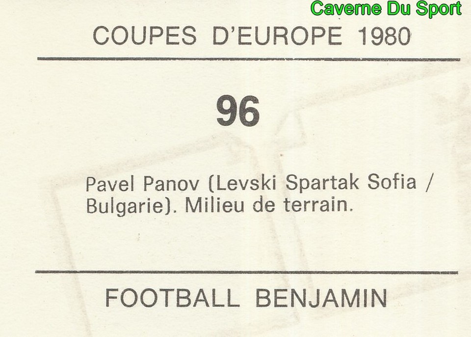 096 PAVEL PANOV BULGARIA LEVSKI SOFIA STICKER FOOTBALL 1980 BENJAMIN ...