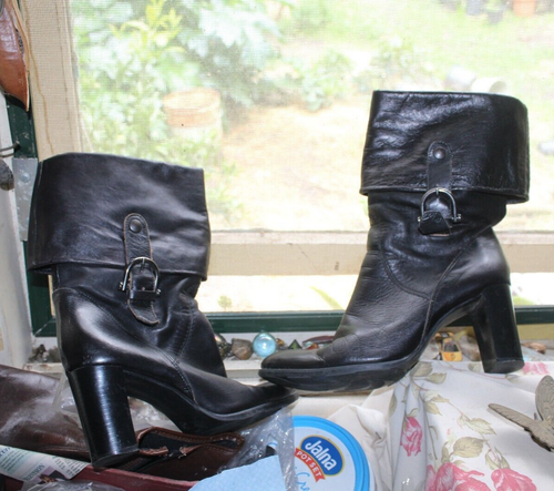 MICAM Leather/ Black/ Mid-calf Boots/ Roll-Top / made in Italy Size 40/ ...